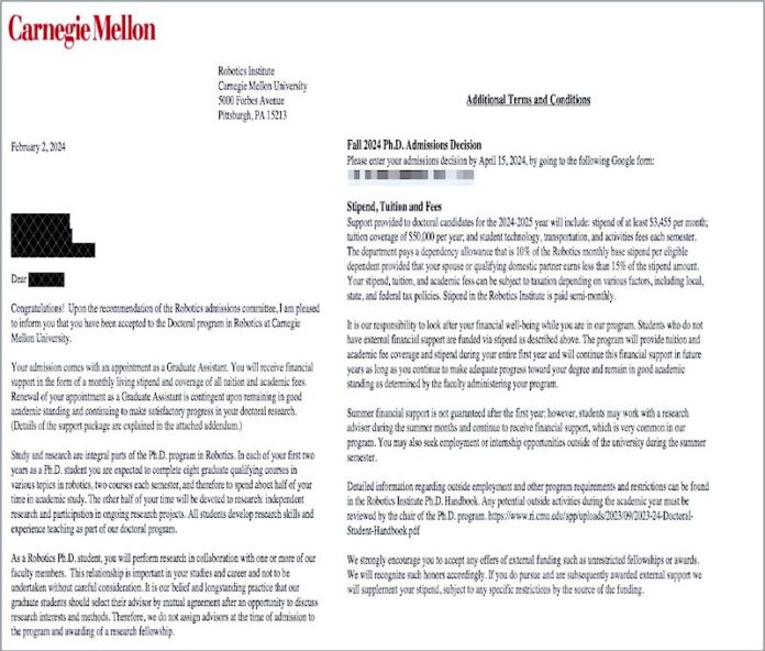 Carnegie Mellon University Robotics 박사과정 풀펀딩 합격 · 유학브레인